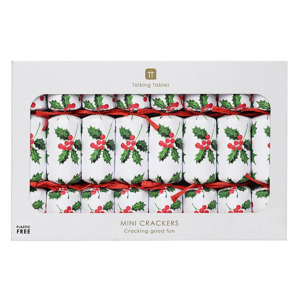 Botanical Holly White Mini Christmas Crackers - 8 Pack – Talking Tables ...