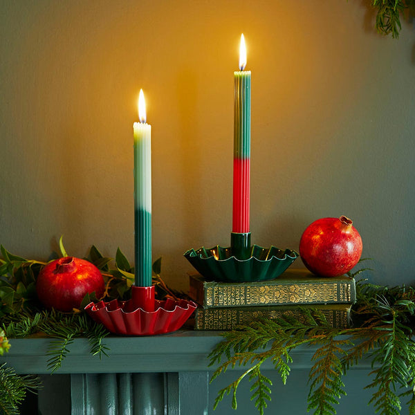 Scalloped Dark Green Metal Dinner Candle Holder