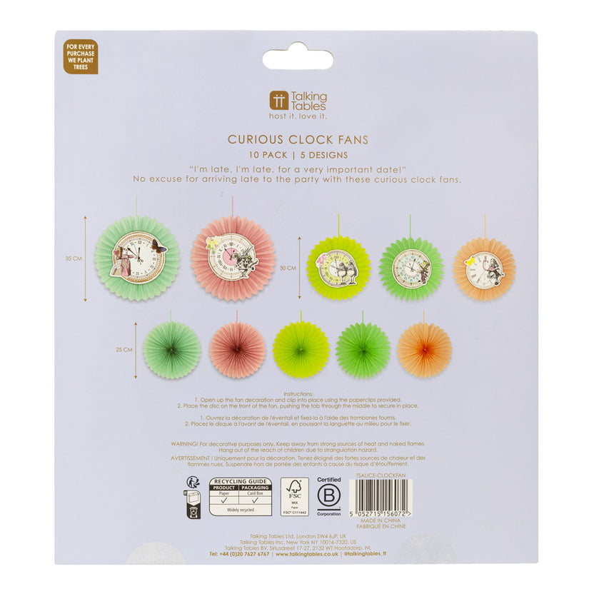 Alice in Wonderland Clock Fans - 10 Pack | Tea Party Decor | – Talking ...