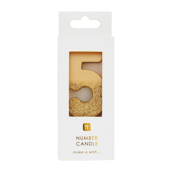 Gold Glitter Number Candle - 5 – Talking Tables UK Trade