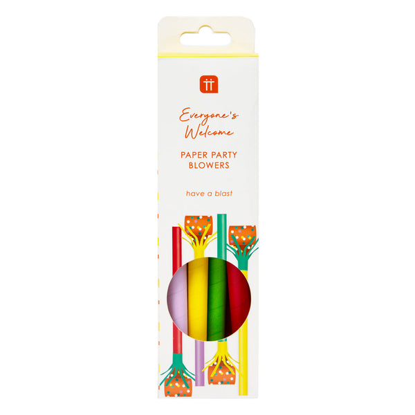 Everyone's Welcome Multi-coloured Paper Party Blowers - 8 Pack ...